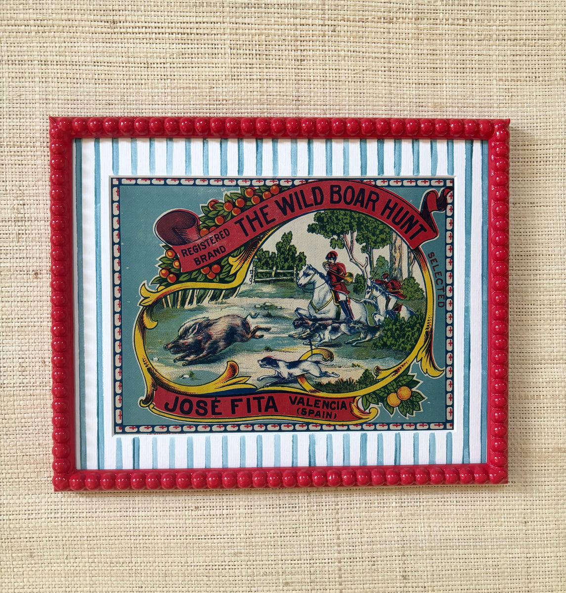 Wild Boar Hunt - Spanish Orange Lithograph in Retro Red Bobbin Frame ...